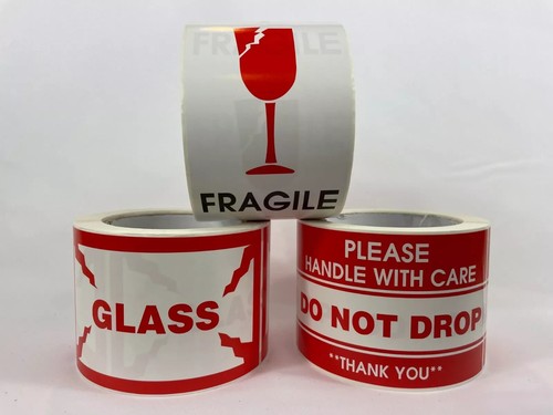 Lot of 3-Rolls 5x3 (Glass / Fragile / DO NOT DROP) (750-Sticker 250x3 ...