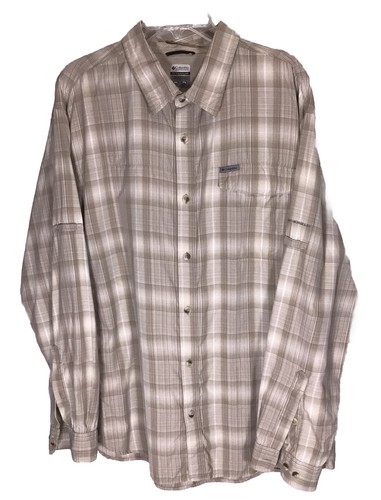 Columbia Titanium Shirt Men's 2XL Brown Nylon Plaid Long Sleeve Button ...