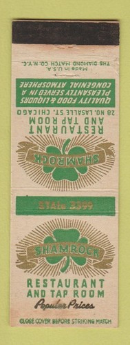 Matchbook Cover - Shamrock Restaurant Tap Room Chicago IL WEAR | eBay