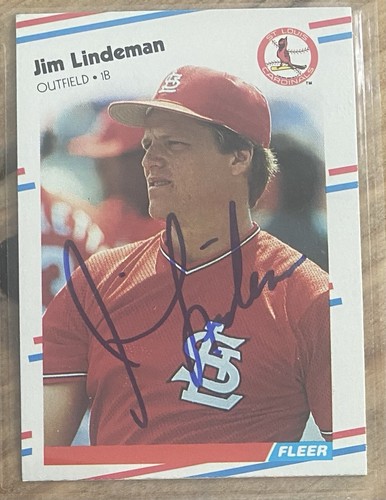 Jim Lindeman Signed 1988 Fleer #39 St. Louis Cardinals Autograph Auto ...