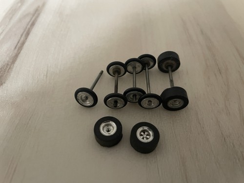 VINTAGE AURORA TJET AJ"S"ALUMUNUM RIMS,TIRES AND AXLE HO SLOT CAR Parts ...