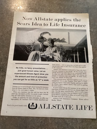 1962 Vintage Ad Allstate Life Insurance. Applies The Sears Idea | eBay