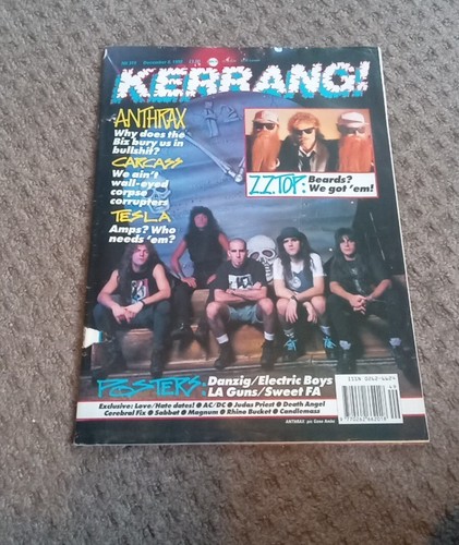 KERRANG NO.319 DEC 1990 ANTHRAX,ZZ Top,Carcass,UK ISSUE RARE WITH ...