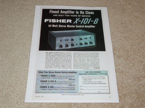 Fisher X-101-B Tube Preamp Ad, 1961, 1 page, Article, Info, 1 page | eBay