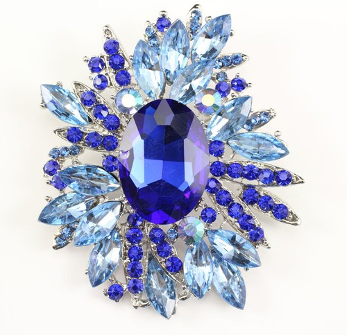 Blue Fancy Austrian Rhinestone Crystal Designer Bridal Wedding Brooch ...
