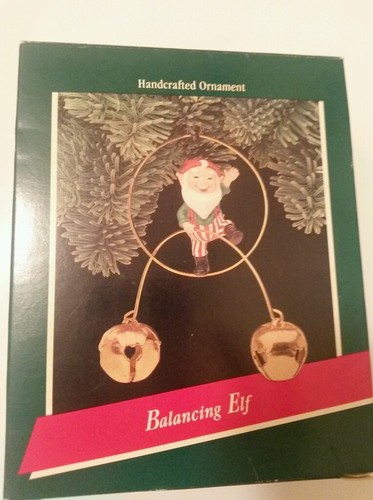1989 HALLMARK BALANCING ELF..32 YRS CHRISTMAS ORNAMENT..BOX WITH TAG ...