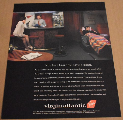 1996 Print Ad Virgin Atlantic Not Just Legroom Living Room Lady Heels ...