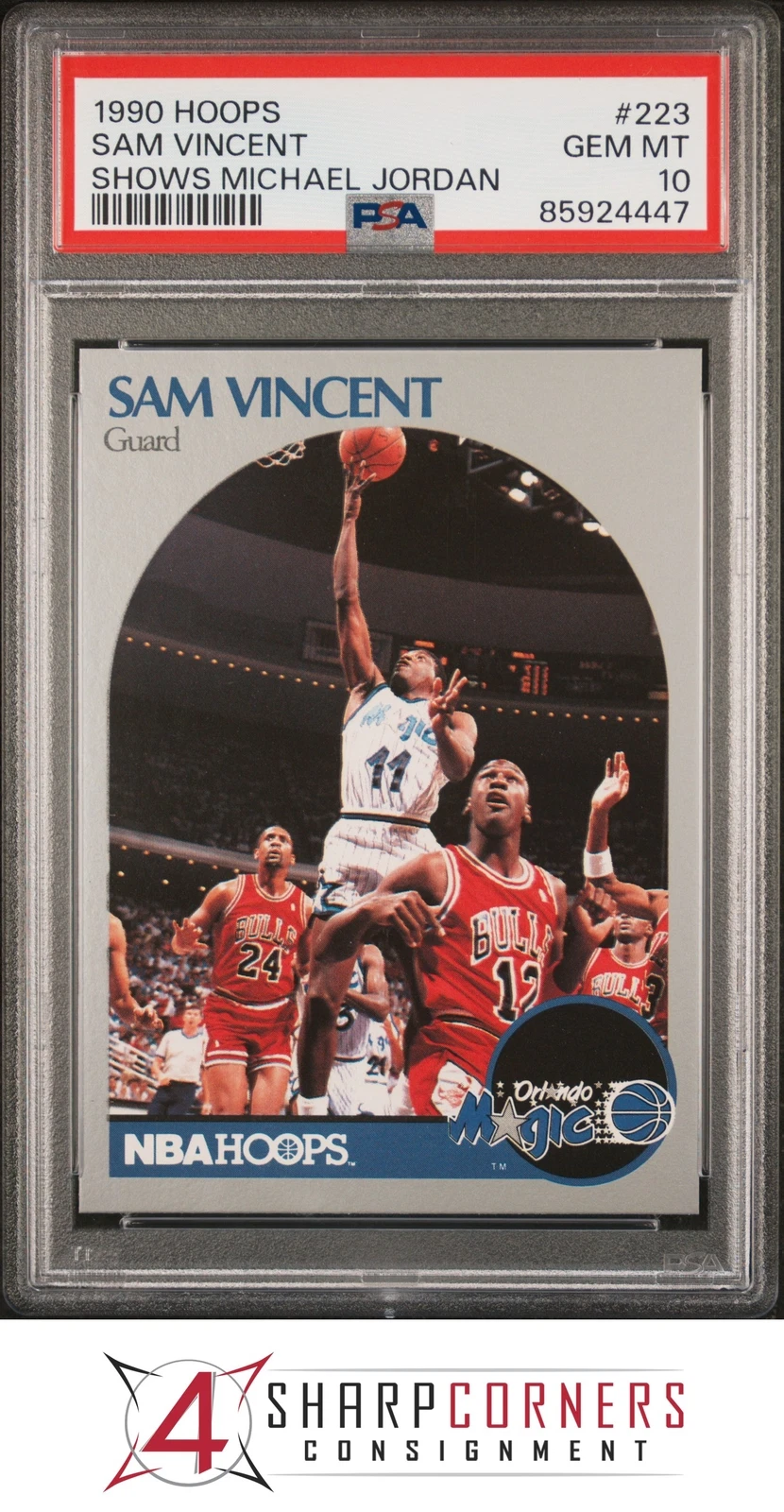Sam Vincent 1990 Hoops #223 Base (Shows Michael Jordan Wearing #12) PSA ...