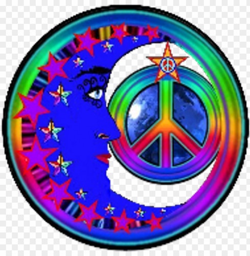 PEACE SIGN RAINBOW MOON 1" Large German Silver Gem Pendant 20" Necklace ...