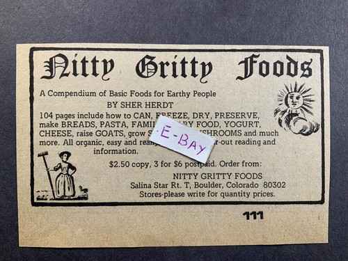 1972 Vintage Ad. Nitty Gritty Foods. Boulder, Co. Sher Herdt. Health ...