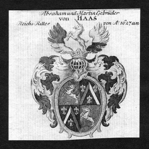 1750 - Haas Emblem Nobility Coat of Arms Heraldry Copperplate Engraving ...