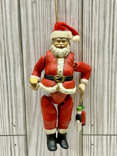 Vintage Ceramic Santa Articulated Jointed Christmas Ornament Midwest ...