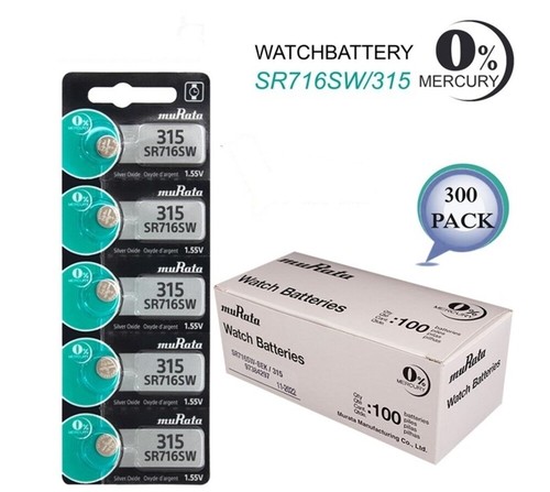 300 Murata 315 (SR716SW) 0%Hg Silver Oxide Batteries (60 pack of 5) | eBay
