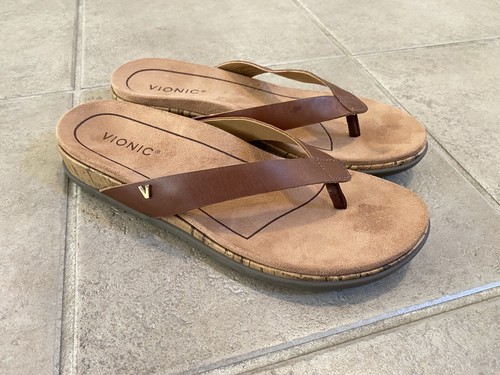 Vionic Leather Sandals Daniela Flip Flops Brown Size US 9 Preowned