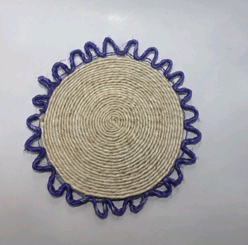 Handmade Rope Table Mat / Wall Decor – Purple Trim Round Woven Boho ...
