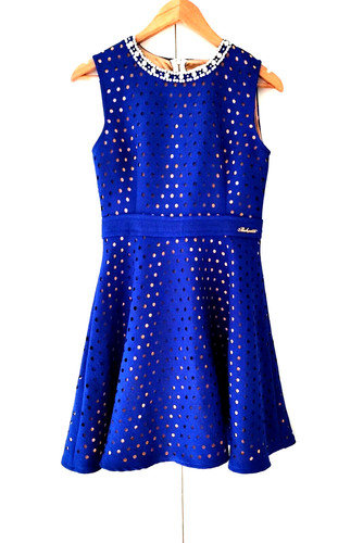 Behcetti Italia Designer A-Line Blue Lined Faux Pearls Cocktail Party ...