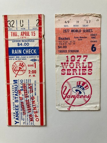 Yankees Ticket Stubs: 1976 Opening Day and 1977 World Series Game 6 | eBay