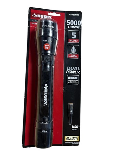 Husky 5000 Lumens Dual Power LED Rechargeable Focusing Flashlight with ...