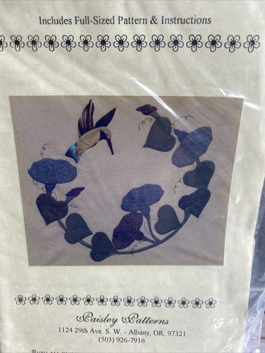 Morning Glory and Hummer Paisley Patterns floral quilt applique pattern ...