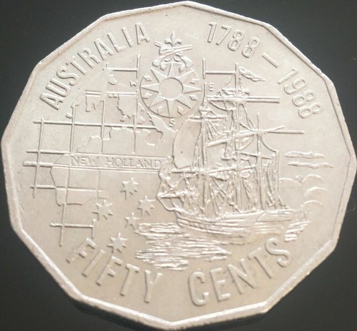 1988 Australian Fifty cent 50c coin - FIRST FLEET TALL SHIPS - UNC ex ...
