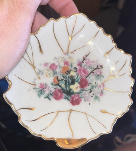 Vintage Nasco Japan Porcelain Leaf Small Dish Plate Rose Floral Ashtray ...