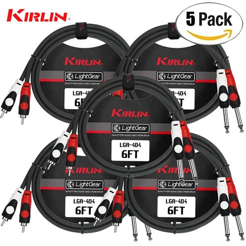 5-PACK Kirlin 6FT Dual 1/4" Mono Plug to Dual RCA Dual Patch Cable LGA ...