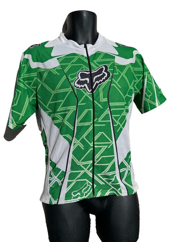 Fox Full Zip Cycling Jersey Green And White Fox Head Logo 3 Pockets 1 ...