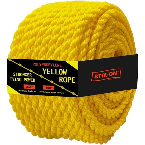 100 ft Twisted Polypropylene Rope 3/8" Yellow Poly Pro Cord | eBay