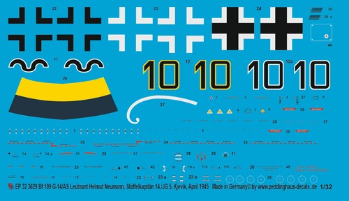 Peddinghaus Decals 1/32 3629 Bf 109 G-14/AS Lt. Helmut Neumann, 14./JG ...
