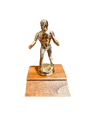 Wrestling Trophy Vintage Metal Man on Solid Wood Base with Sculptural ...