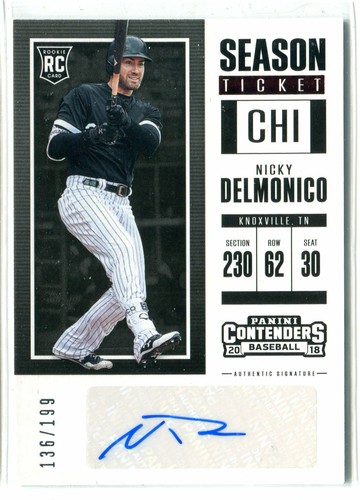 2018 Contenders Nick Delmonico Season Ticket RED AUTO RC 136/199 WHITE ...