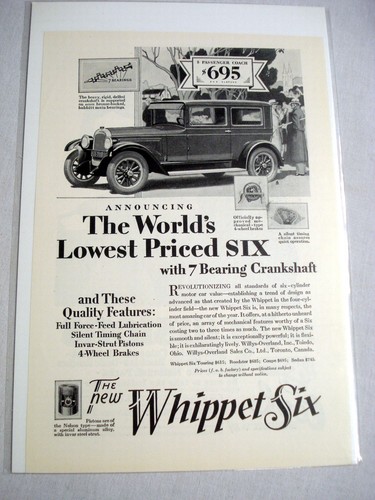 1928 Ad The New Whippet Six Willys-Overland Automobile Lowest Priced ...
