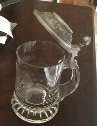 Vintage BEER stein Zinn Rastal German Etched Glass pewter Lid 1950-1960 ...