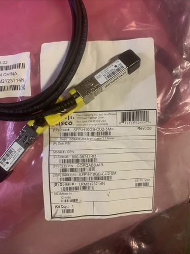 CISCO GENUINE SFP-H10GB-CU2-5M= - 10GBASE-CU SFP+ CABLE 2.5 METER ...