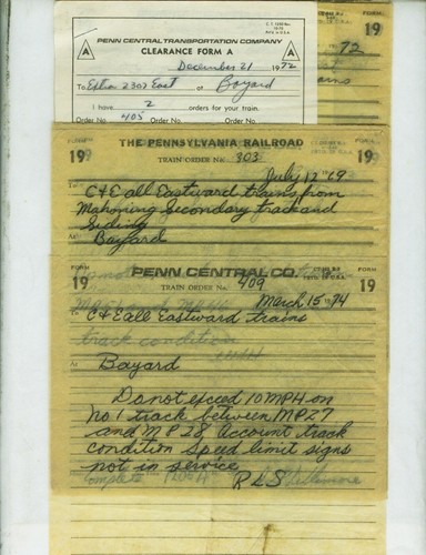 PENN CENTRAL RAILROAD TRAIN ORDERS (18) BAYARD, OHIO 1968-1974. | eBay