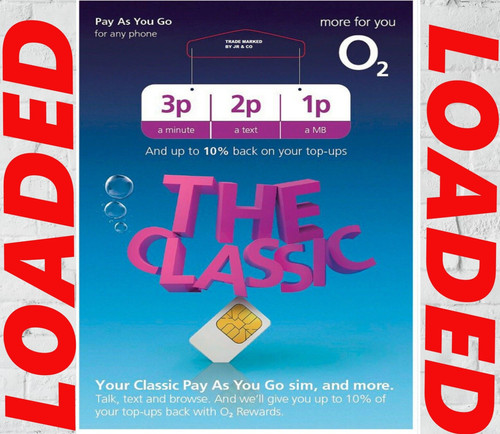 O2 Classic Pay As You Go SIM Card Sizes Standard Micro Nano £10 CREDIT ...