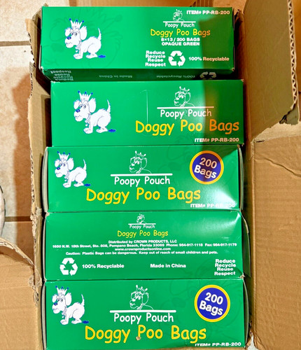 (Box of 10) 200-Pack Poopy Pouch PP-RB-200 Unscented 3/4 Gal Pet Waste ...