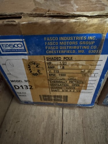 Fasco D132 Fan Motor 1/20 HP 1500 RPM 115V | eBay