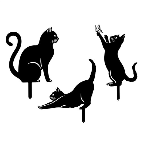 Metal Black Cat Silhouette Yard Decoration Cute Signs Garden Black Cat ...