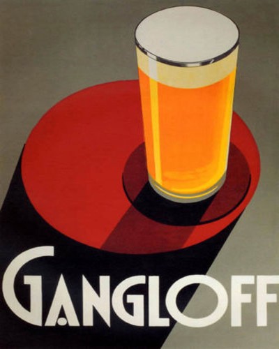 POSTER GANGLOFF GLASS OF LIGHT BEER ART DECO DRINK VINTAGE REPRO FREE S ...