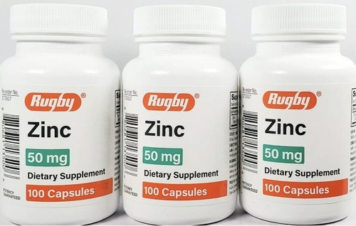 3 Pack- Rugby Zinc 50mg (Zinc Sulfate 220mg) 100ct Capsules- Exp 06/ ...