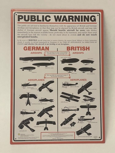 Smithsonian World War 1 Plane Identification Tin Sign German British ...