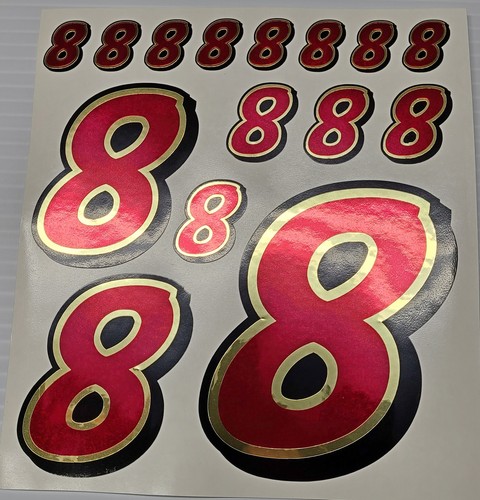 Racing Numbers Number 8 Decal Sticker Pack Red Gold 1/8 1/10 RC models ...