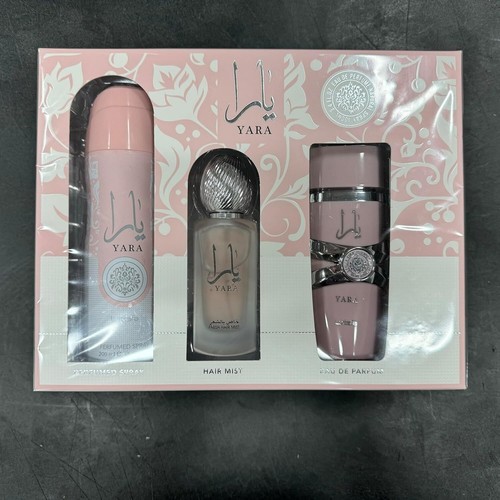 LATTAFA YARA 3 PCS GIFT SET WITH ( 3.4oz EDP Spray +6.7oz DEO + 1.7oz ...