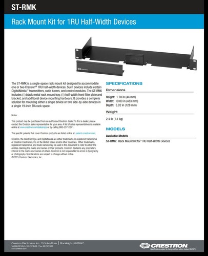 CRESTRON ST-RMK RACK MOUNT KIT FOR CONTROL MODULES & TUNERS w/ 1/2 ...