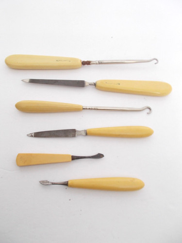 Vintage Celluloid Manicure Set 4 pcs + 2 VINTAGE BUTTON HOOKS | eBay