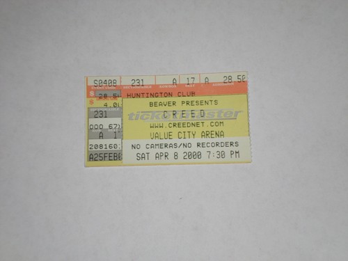 Creed & Sevendust Ticket Stub-2000-"Higher"-Value City Arena-Columbus ...