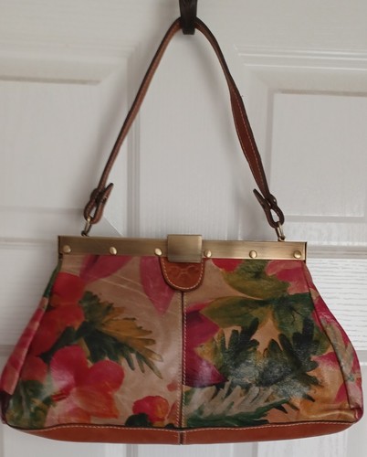 PATRICIA NASH Dyed Floral Italian Leather Metal Clasp Trim Satchel ...