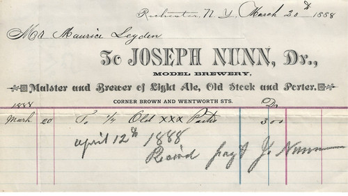 Joseph Nunn Brewery Adv. Letterhead Beer 88' Leyden Suffragist Husband ...