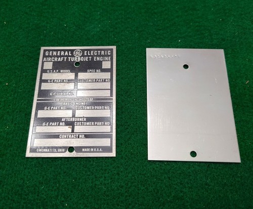 General Electric Aircraft Turbojet Engine Blank Data Plate | eBay